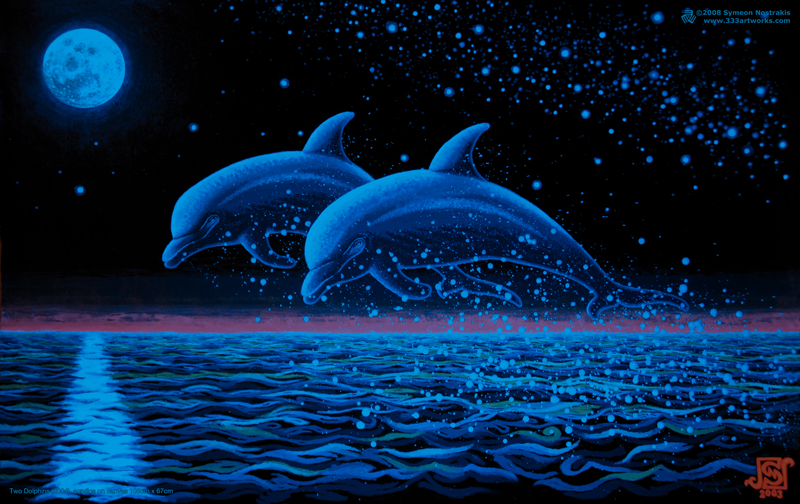 "Two Dolphins" UV-Blacklight & Glow-In-The-Dark Poster, Tripleview Art Shop